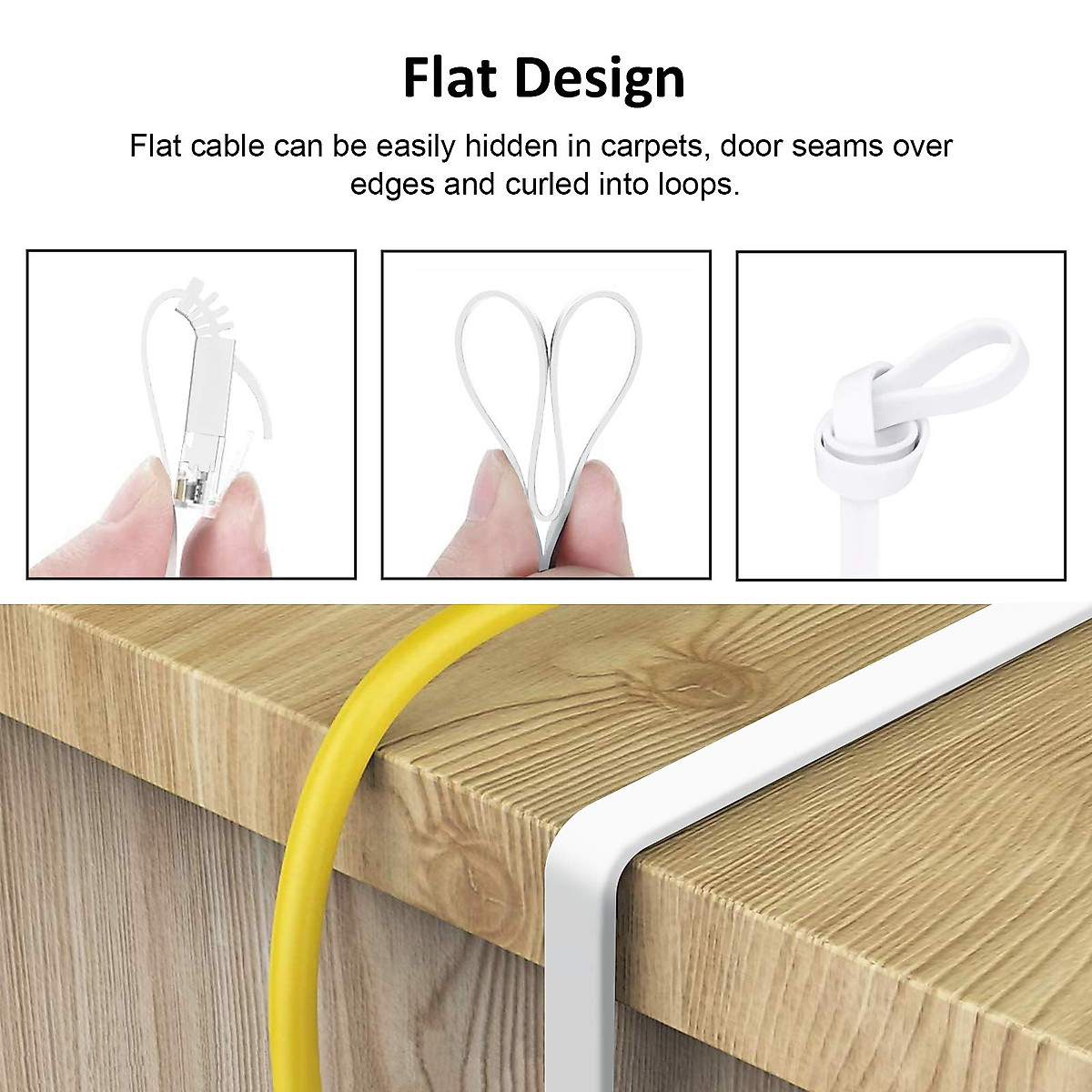 Yauhody CAT 6 Ethernet Cable 3ft 6-Pack White, High Speed Solid Flat CAT6 Gigabit Internet Network LAN Patch Cords, Bare Copper Snagless RJ45 Connector for Modem, Router, Computer (3ft 6 Pack, White)