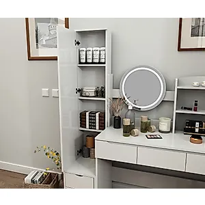63" Makeup Vanity Desk with 3-Color Adjustable Touch Light,Wooden Mass Storage Vanity Mirror with 5 Drawers for Women Girls White