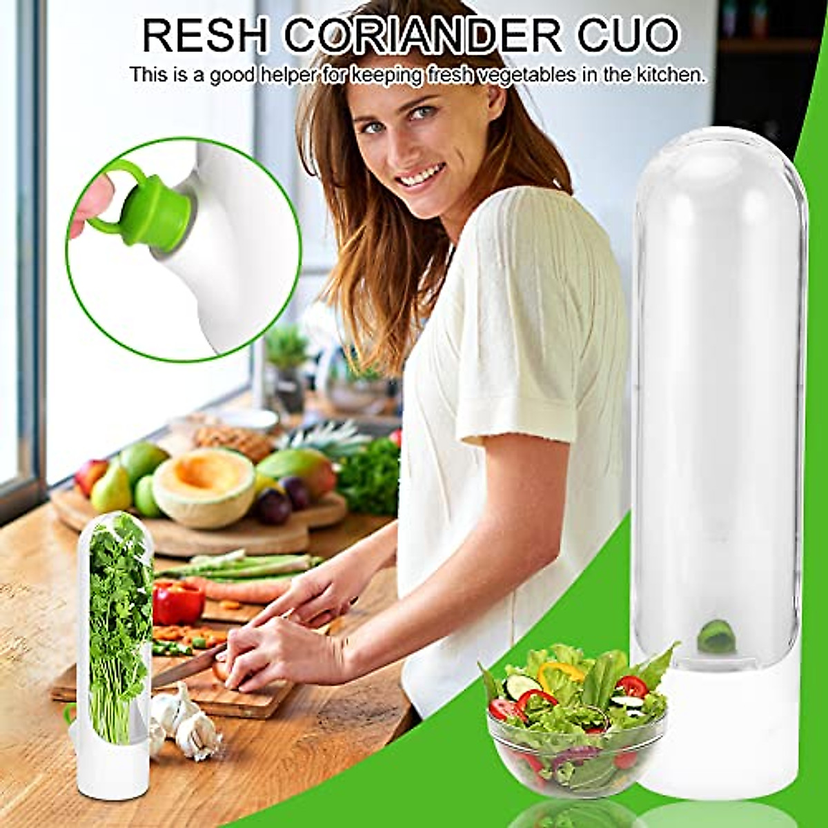 2Set Fresh Herb Keeper,Herb Saver for Refrigerator Herb Saver Pod, Vegetables Leaf Separator,Herb Storage Container for Cilantro, Mint, Asparagus Keeps Greens Fresh 3 Weeks(As Shown,size:9.6x2.6inch)