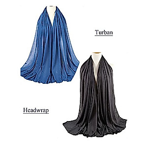 Harewom Head Wraps for Black Women Stretchy Head Scarf African Hair Wraps for Dreads Locs Natural Hair Turban Headwraps Jersey Tie Headbands(Denime Blue and Grey)