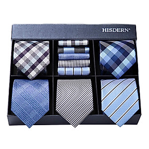 HISDERN Lot 5 PCS Classic Men's Silk Tie Set Necktie & Pocket Square with Gift Box,T5-s5,One Size