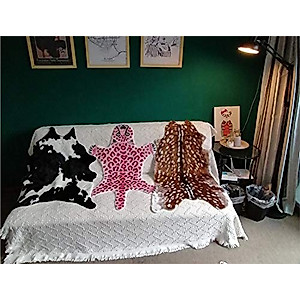 Pink Leopard Print Area Rug Faux Cowhide Cheetah Fur Skin Carpet Non-Slip Animal Printed Area Rug Throw Rugs Floor Carpet for Door Mat Bedrooms Room Decor (3.3x2.95Ft, Pink Leopard)