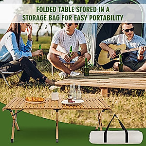 COSTWAY Folding Picnic Table, Portable 4ft Roll Up Camping Table with Storage Bag, for 4-6 People, Low Height Foldable Bamboo Bench Table, for Indoor & Outdoor Party, BBQ and Hiking(Natural)