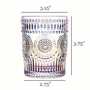 Kingrol 6 Pack 9 oz Romantic Water Glasses, Iridescent Drinking Glasses Tumblers, Vintage Glassware Set for Juice, Beverages, Beer, Cocktail