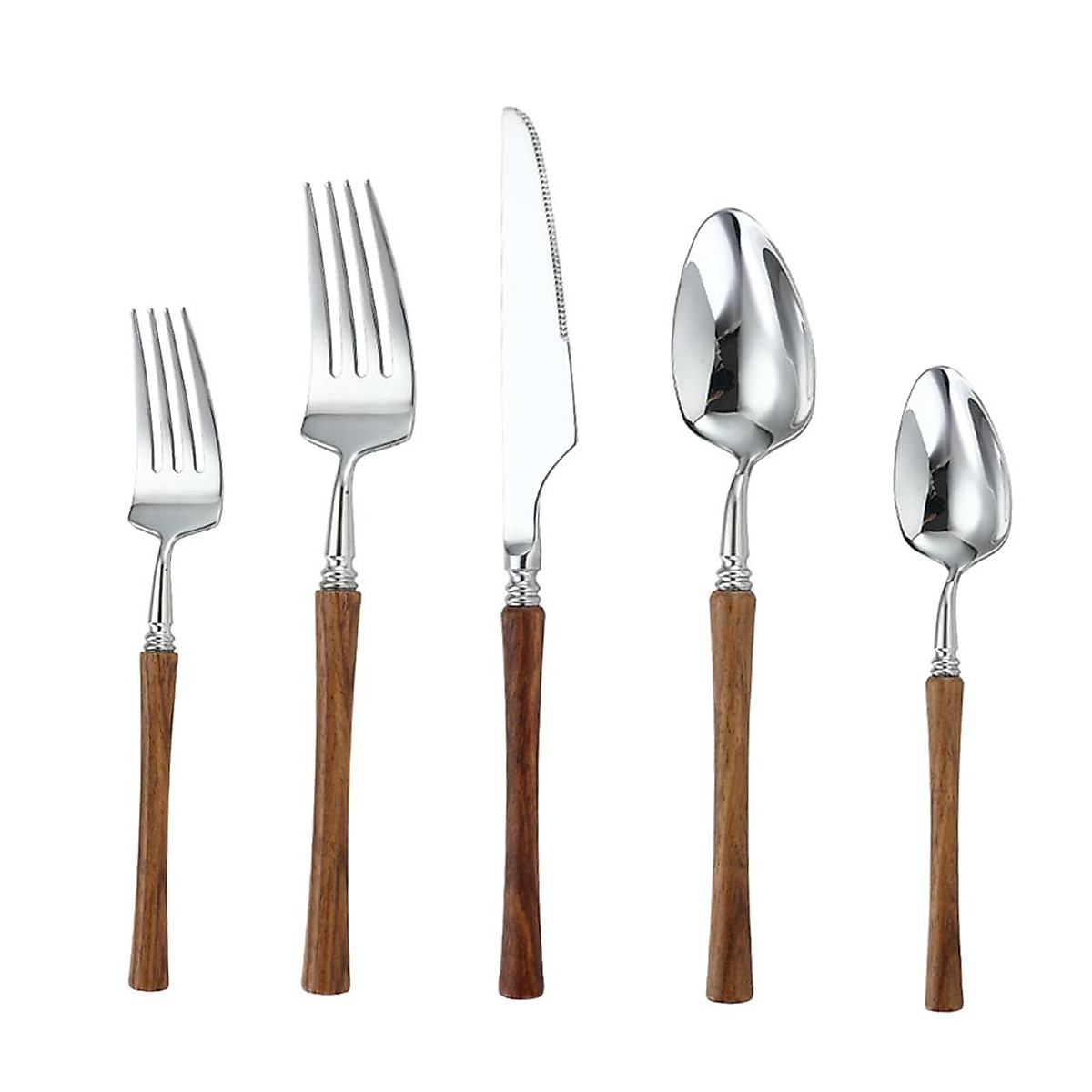 Aimilan 20 Piece Silverware Set for 4, 18/10 Stainless Steel Rosewood Wooden Handle Flatware Cutlery Set for Home Kitchen Restaurant, Mirror Finish, Dishwasher Safe (20-Piece for 4)