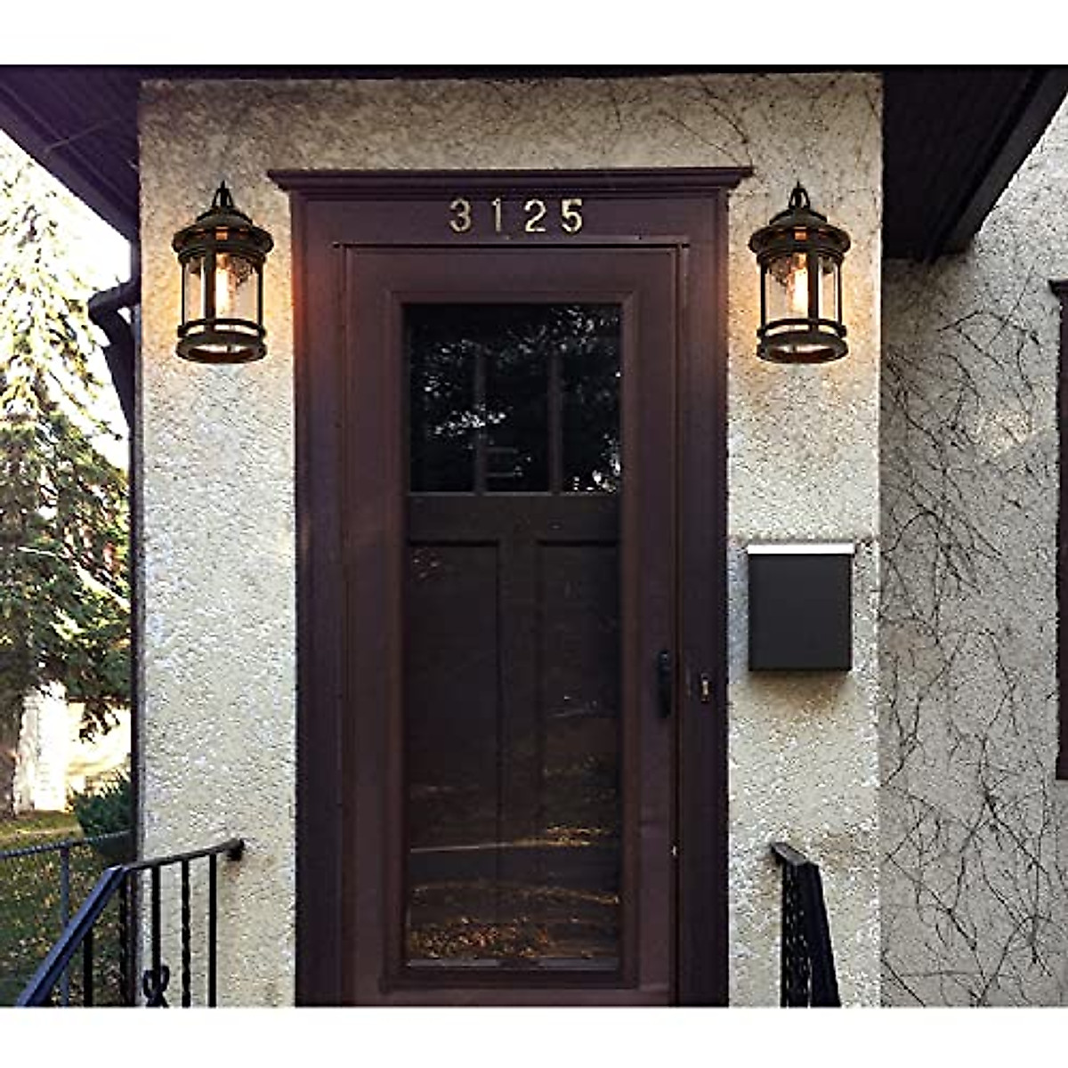 HSPHFX Wall Lantern Coach Lamp Industrial Steampunk Cage Fixture Outdoor Home Wall Sconce Mount with Clear Glass Shade - Dusk to Dawn Exterior Sensor - for Pasture Restaurant Garden Factory