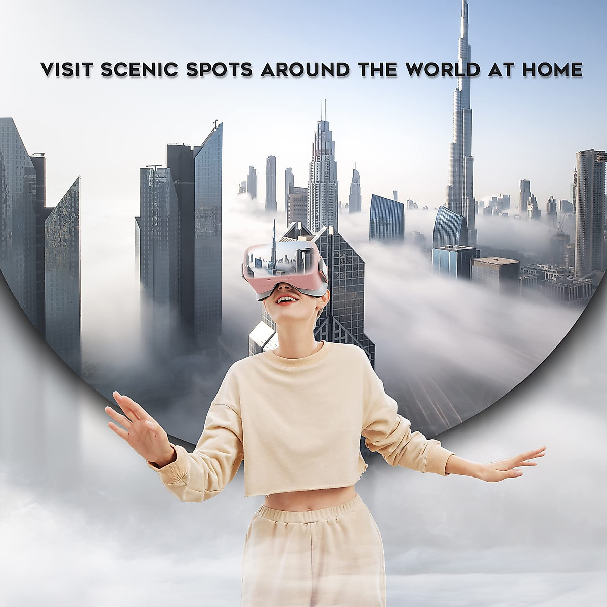 DESTEK V5 VR Headset for iPhone, Samsung, Android (4.7-6.8in Screen), Gift idea 3D Goggles VR Glasses-Pink