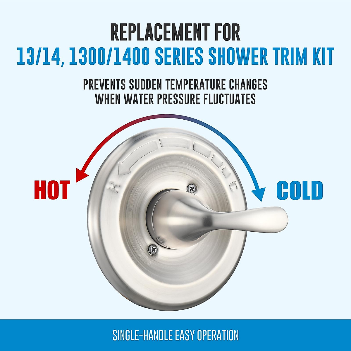 Replacement for Delta Classic 13 Series Single-Function Trim Kit, T13020-SS Brushed Nickel Shower Handle, Fit Delta Shower Valve R10000 Series (Cartridge Not Included)