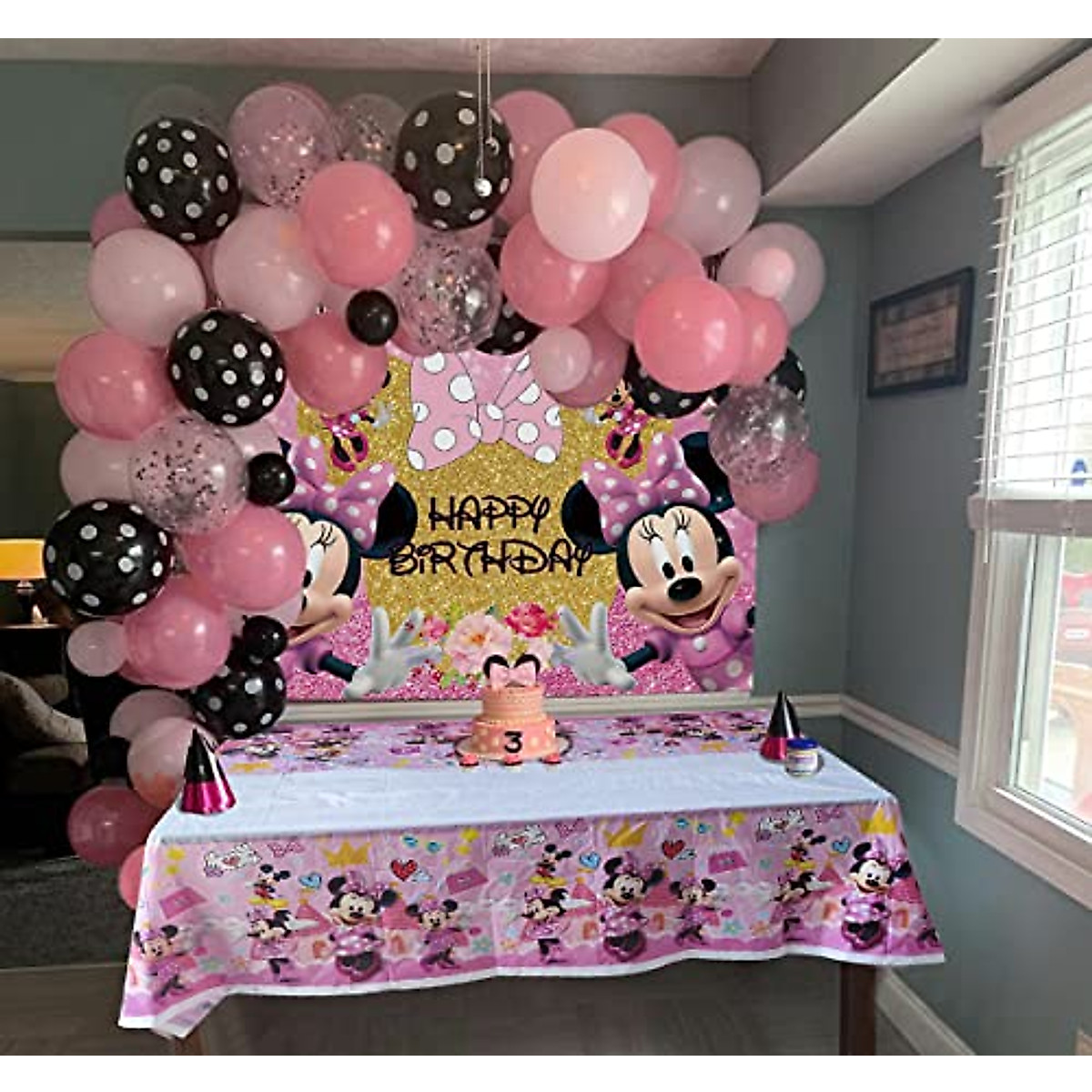 Pink Mouse Backdrop and Tablecloth for Gilrs Birthday Party Mouse Glitter Hapyy Birthday Backdrop 6x4ft Mouse Tablecloth Baby Shower Cake Table Decoration