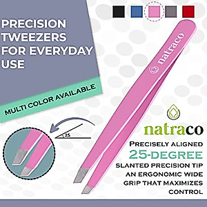 Stainless Steel Slant Precision Tweezers – Professional Tweezers for Eyebrows & Hair Removal – Pink & Red (Pack of 2)