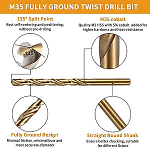 BECOLLO 1/8 Inch Cobalt Drill Bit Set, M35 Jobber Length Twist Drill Bits,Suitable for Drilling in Hard Metal, Stainless Steel, Cast Iron,20 Pieces