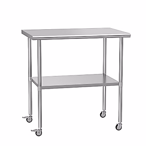 HOCCOT Stainless Steel Prep & Work Table with Adjustable Shelf, with Wheels, Kitchen Island, Commercial Workstations, Utility Table in Kitchen Garage Laundry Room Outdoor BBQ, 24" X 36"