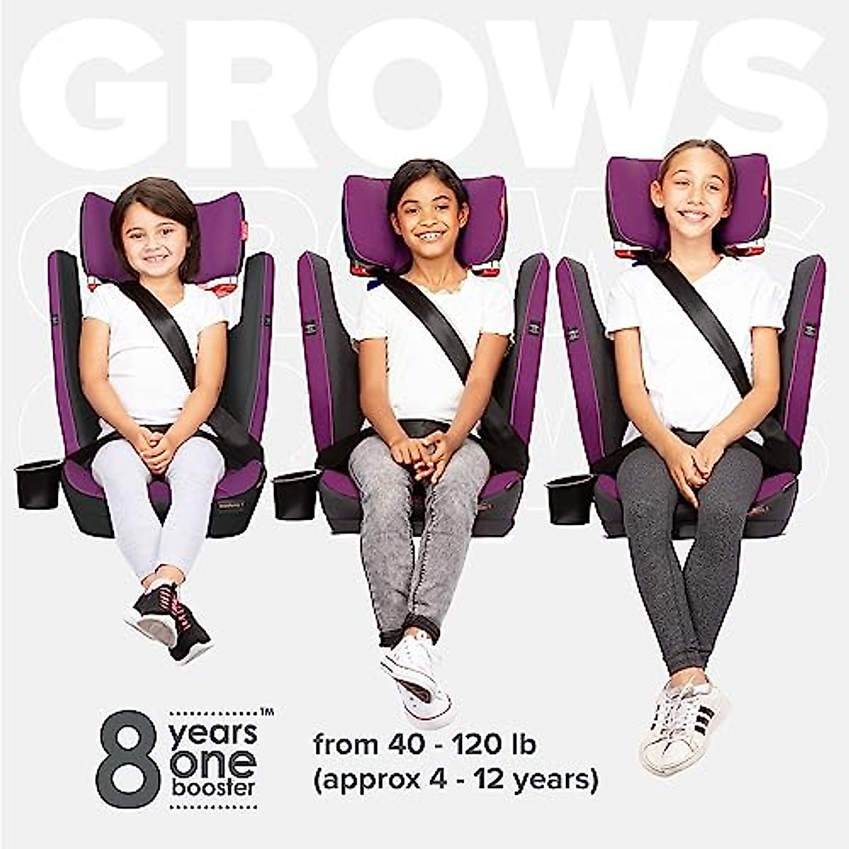 Diono Monterey 5iST FixSafe High Back Booster Car Seat with Expandable Height and Width, Compact Fold to Full Size Booster, Foldable, Portable Booster for Go-Anywhere Travel, Purple Plum