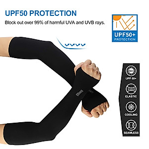 QUhang 6 Pairs Arm Compression Sleeves for Women Men Outdoor UPF50 UV Protection Sun Sleeves Cooling Tattoo Black Sleeves with Thumb Hole