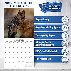 DOGS Monthly Wall Calendar | 12" x 24" | Thick Sturdy Paper | Dog Calendar 2024-2025 (Shepherds)