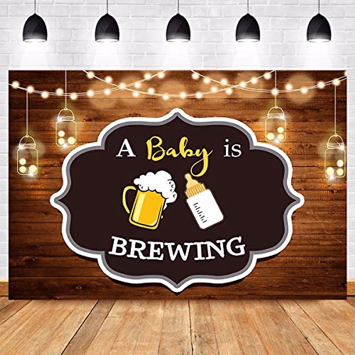 A Baby is Brewing Themed Photography Backdrop for Baby Shower Party Banner Decorations Vinyl Beer Bottle Rustic Wood Glitter Photo Background 5x3ft Photo Booth Studio Props Cake Table Supplies