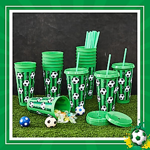 Uiifan 12 Pcs Plastic Soccer Cups 24 oz Reusable Soccer Tumbler with Lid and Straw Soccer Gifts for Coach Boyfriend Soccer Fan Men Women Soccer Party Favors Sports Themed Party Decorations