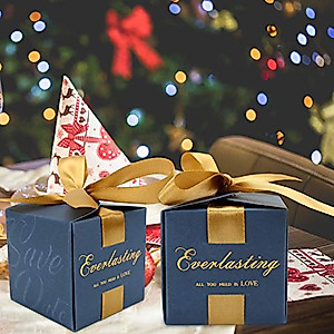 Yoption 50pcs Wedding Party Favor Boxes, Navy Blue Wedding Birthday Candy Boxes, Chocolate Treat Gift Boxes with Ribbon for Wedding Bridal Baby Shower Birthday Party Decoration, 2.5X2.5 X2.5 inches