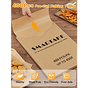 SMARTAKE 400 Pcs Parchment Paper Baking Sheets, 12x16 Inches Non-Stick Precut Baking Parchment, for Baking Grilling Air Fryer Steaming Bread Cup Cake Cookie and More (Unbleached)