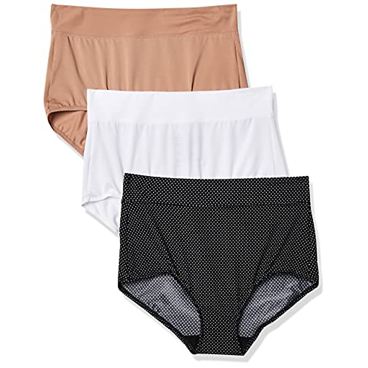 Warner's womens Blissful Benefits No Muffin 3 Pack Panty Briefs, White/Toasted Almond/Black Pin Dot Print, Medium US