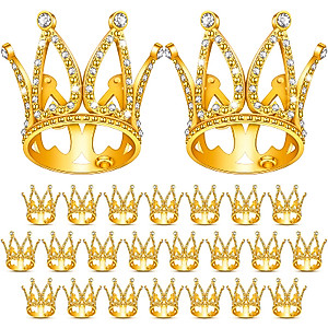 24 Pcs Crown Cake Topper Mini Baby Crown Tiny Queen Crown Small Princess Headpiece Cake Decoration for Women Lady Girl Bridal Wedding Royal Themed Baby Shower Decor Birthday Party (Gold)
