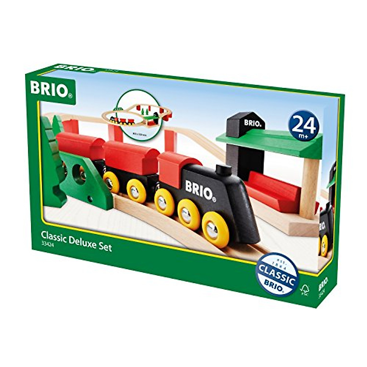BRIO World 33424 - Classic Deluxe Railway Set - 25 Piece Wood Train Set with Accessories and Wooden Tracks for Kids Ages 2 and Up