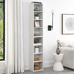 Holaki 8-Tier Media Tower Rack,70.9 Inch Tall Narrow Bookshelf Storage Rack,CD DVD Slim Storage Cabinet with Adjustable Shelves,Multi-Functional Double-Decker Display Bookshelf for Home Office(White)