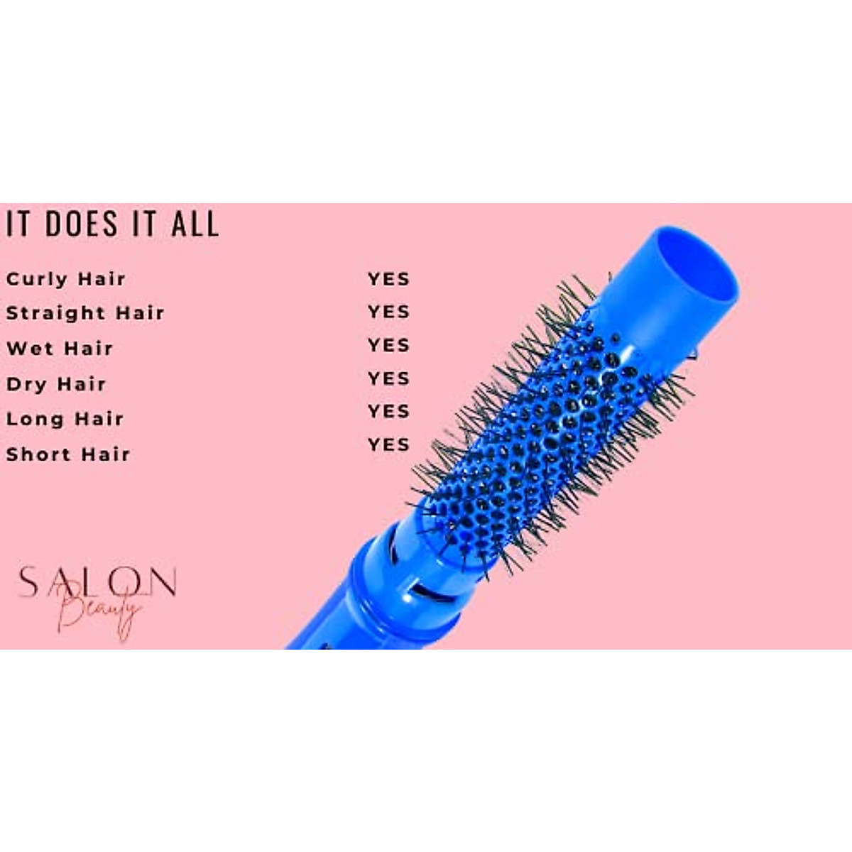 Salon Beauty CAJ 3-in-1 Hair Dryer One-Step Volumizer Negative Ion Hair Straightening Curling Hot Air Dryer Short and Long Hair Brush 1" Inch Styler Wand