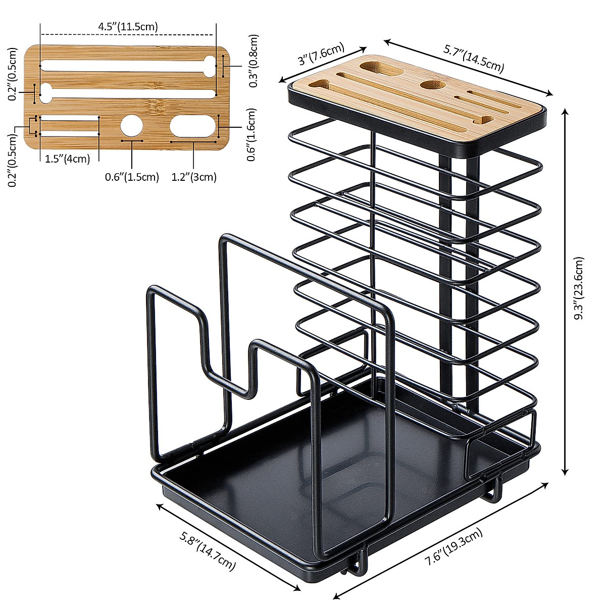 Poeland Cutting Boards Knife Organizer, 3 in 1 Kitchen Organizer Rack, Kitchen Utensils Rack Chopping Boards/Knives/Pot Pan Lid Storage with Drip Tray, Black