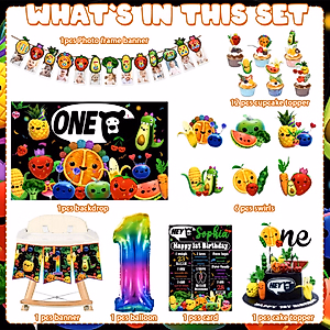 Generic 124pcs Fruit 1st Birthday Decorations, Dancing Fruit 1st Birthday Decorations Fruit Party Decorations Swirls Banner cupcake topper Backdrop Fruit Balloons Arch Set for Baby