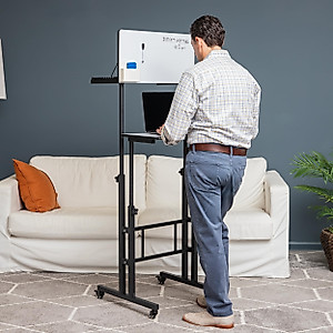 Mind Reader Standing Whiteboard Desk, Adjustable Height, Computer Desk, Laptop Desk, Portable, Rolling, 21" L x 21.5" W x 68.5" H, White