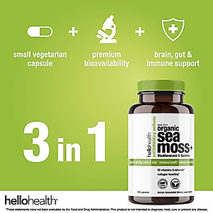 Organic Irish Sea Moss Capsules: Wildcrafted Sea Moss, Burdock Root & Bladderwrack Prebiotic Super Food for Immune Support, Thyroid Support, Natural Energy, Gut Health, Skin & Joint Health -120 Caps