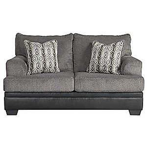 Signature Design by Ashley Millingar Chenille Two Tone Loveseat with 2 Accent Pillows, Gray