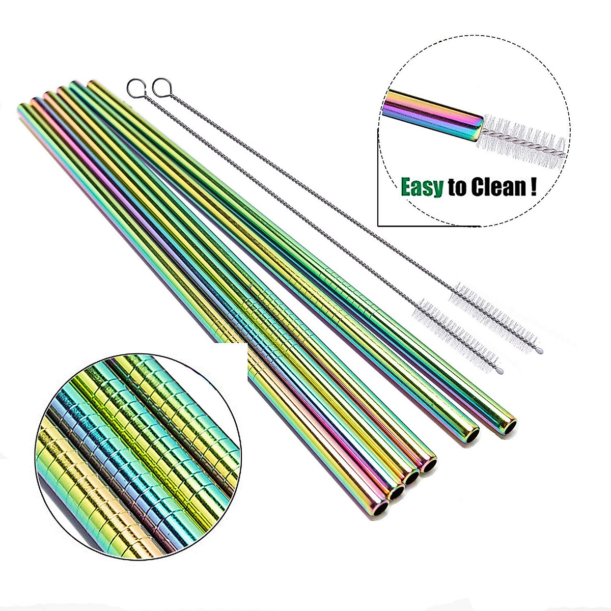 Stainless Steel Straws Iridescence Colors, Fits 30 oz Tumbler, Extra Long Reusable Ecofriendly (30oz, Straight)