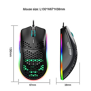 Ruiqas Optical Mouse 6 Buttons Macro Programmable Ergonomic Wired Gaming Mouse with RGB Light 6400DPI for Desktop PC Computer