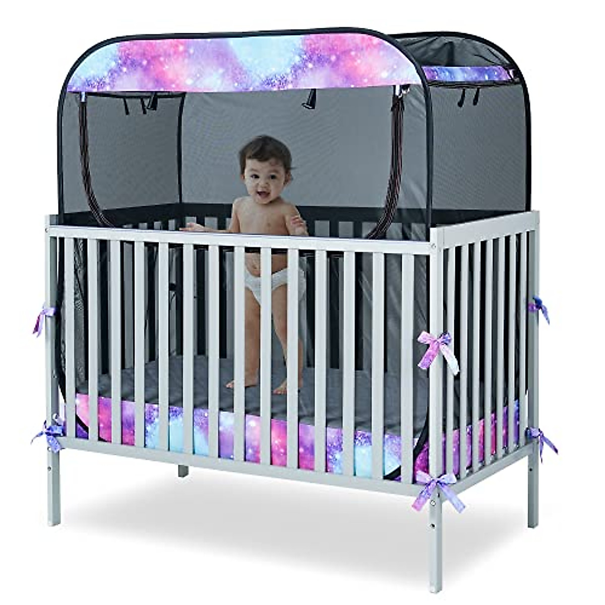 Porayhut Portable Baby Crib Net Safety Mesh Tent,Pop up Infant Mosquito Net, See Through Canopy Netting Cover for Baby&Toddler to Keep Baby from Climbing Out.