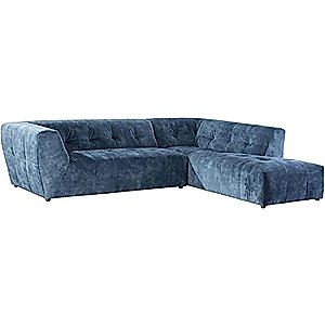 Acanva Mid-Century Velvet Sectional Sofa Couch for Living Room, L-Shape 2-Piece 113”W Right Hand Facing Chaise, Blue