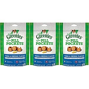 Greenies 3 Pack of Tuna and Cheese Feline Pill Pockets, 45 Treats Each