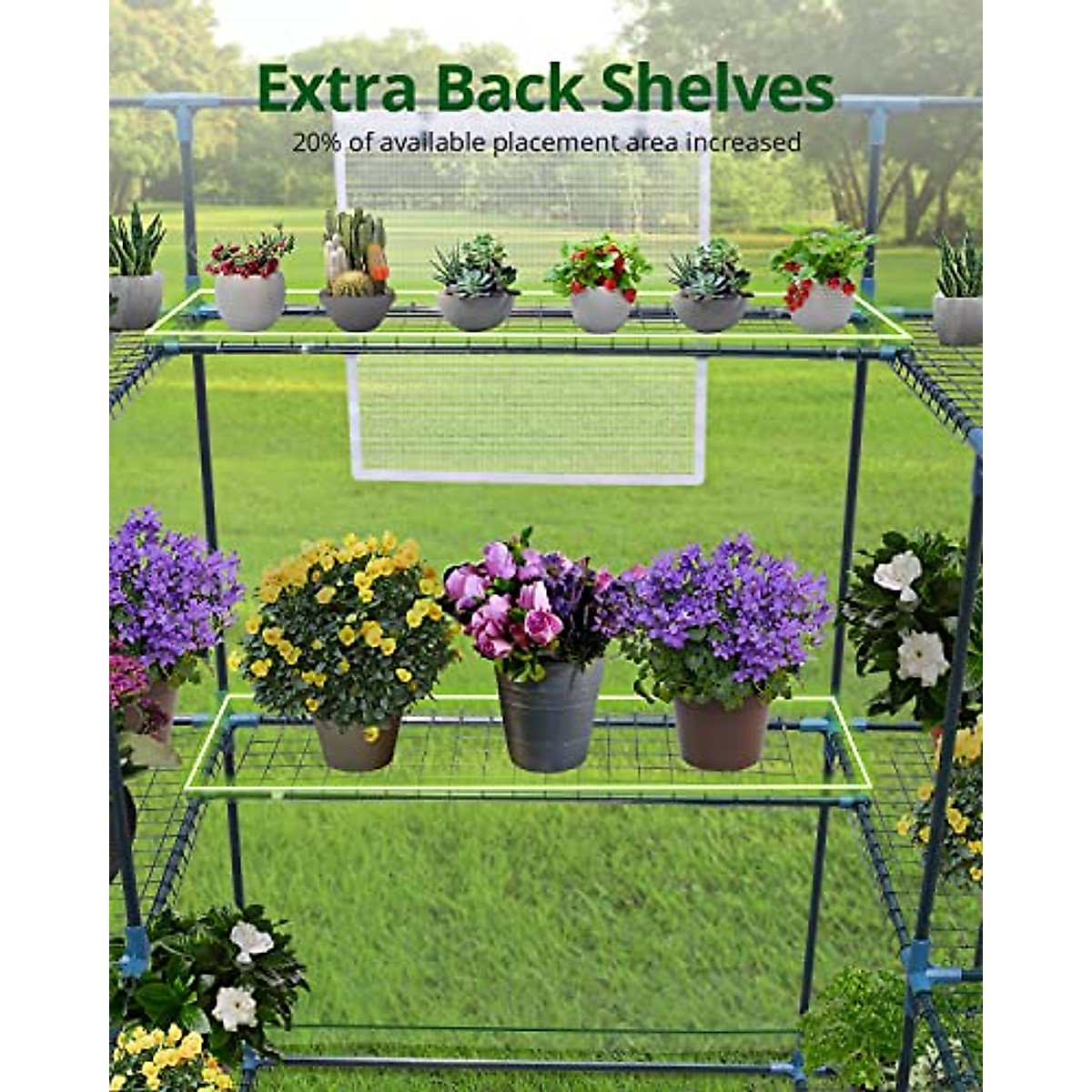 KING BIRD Upgraded Walk-in Greenhouse for Outdoors, Thickened PE Cover & Heavy Duty Powder-Coated Steel, w/ Zippered Mesh Door & Screen Windows, 14 Sturdy Shelves for Garden, 4.7 x 4.7 x 6.4 FT, Clear