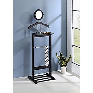 KB Designs - Black Wood Suit & Tie Freestanding Valet Stand, Clothing Organizer Rack