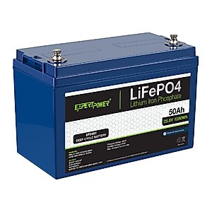 ExpertPower 24V 50Ah Lithium LiFePO4 Deep Cycle Rechargeable Battery | 2500-7000 Life Cycles & 10-Year Lifetime | Built-in BMS | Trolling Motors, RV, Solar, Marine, Overland, Off-Grid