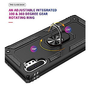 Androgate for Samsung Galaxy Note 10 Plus Case, Note10+ Case with HD Screen Protectors, Military-Grade Metal Ring Holder Stand Drop Tested Shockproof Cover Case for Samsung Note 10+/ 5G Black