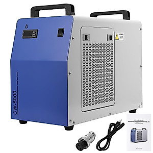 JustSmart CW-5000 Industrial Water Chiller, 7L 1.14HP 2.64gpm CW-5000 Water Cooling System for 40W 50W 60W 70W 80W 90W 100W CO2 Laser Engraving & Cutting Machines, Laser Chiller Cools 3868 BTU/Hour