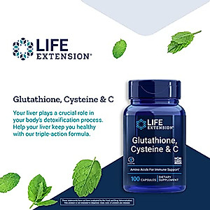 Life Extension Glutathione, Cysteine & C - Antioxidant Supplement with Vitamin C, L-Glutathione Reduced & L-Cysteine - For Liver Health Support & Detox - Gluten Free, Non-GMO - 100 Capsules