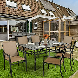 Anmutig Patio Dining Chairs Set of 2 with Textilene mesh Fabric, Outdoor Space Saving Lawn Chairs for Porch Garden Backyard Poolside Sling Chairs,Brown & Black