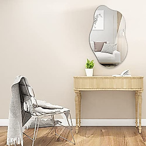 QDSSDECO Asymmetrical Wall Mounted Mirror, Wavy Mirror, Irregular Shaped for Living Room, Bedroom, Entryway, 19.7" x33.5"
