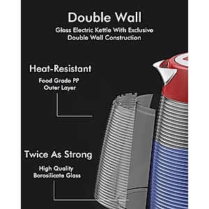 LONGDEEM Electric Tea Kettle Pot, Fast Boil, 1.7L/1500W, Borosilicate Glass Stainless Steel Inner Lid & Filter, Hot Water Boiler & Heater with Auto Shut Off, BPA-Free, Easy to Clean, Red