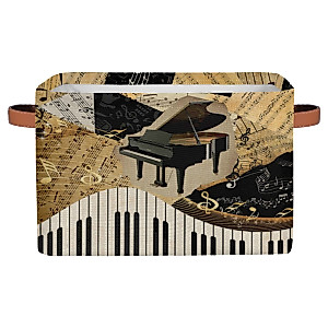 Vintage Piano Storage Basket Cube Musical Music Score Note Large Toys Storage Box Bin with Handle Collapsible Closet Shelf Cloth Organizer for Nursery Bedroom,15x11x9.5 in,1 Pack