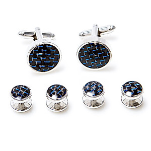 MRCUFF Carbon Fiber Blue Pattern Tuxedo Cufflinks and Studs Set in a Presentation Gift Box & Polishing Cloth