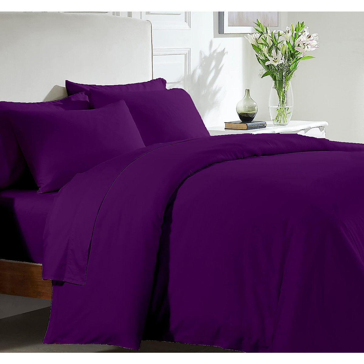 JC BEDDING HOUSE Hidden Zipper Closure Duvet Cover Set 3pc| Full XL Size(88"x92") |Made with Premium Quality Indian Cotton|1000tc|Sateen Weave|Ultra Soft|Corner Ties|Skin Friendly| Purple.